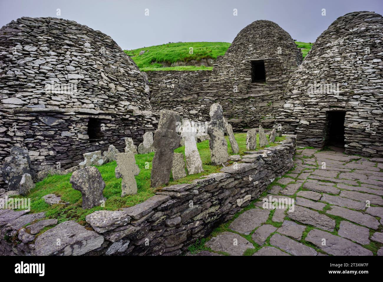 clochans, stone cells. monastery at the top, Skellig Michael island ...
