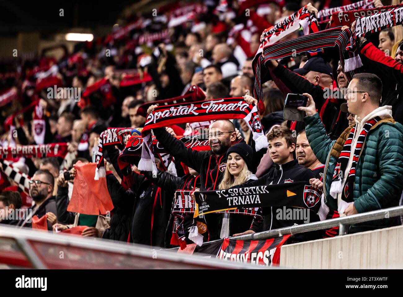 Trnava, Slovakia. 26th Oct, 2023. Football fans of Spartak Trnava seen ...