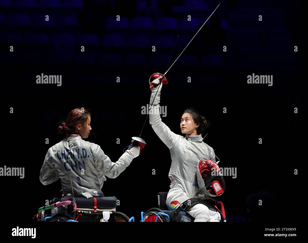 Hangzhou, China's Zhejiang Province. 27th Oct, 2023. Gu Haiyan (R) and ...