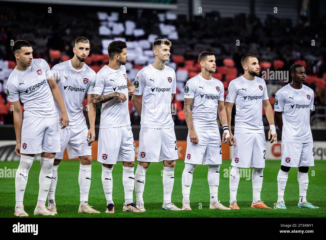 Trnava, Slovakia. 26th Oct, 2023. The players of Spartak Trnava line up ...