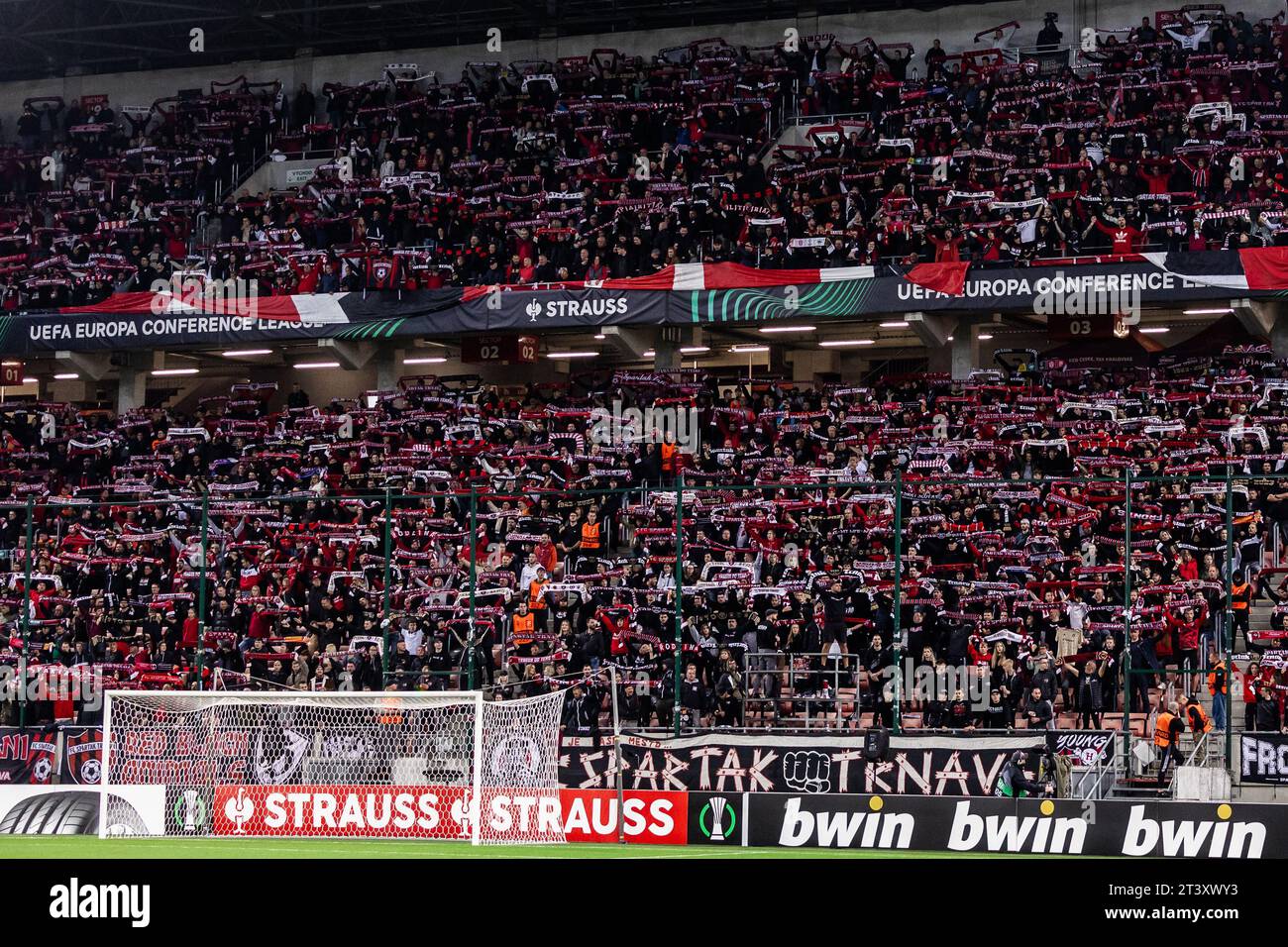 Trnava, Slovakia. 26th Oct, 2023. Football fans of Spartak Trnava seen ...