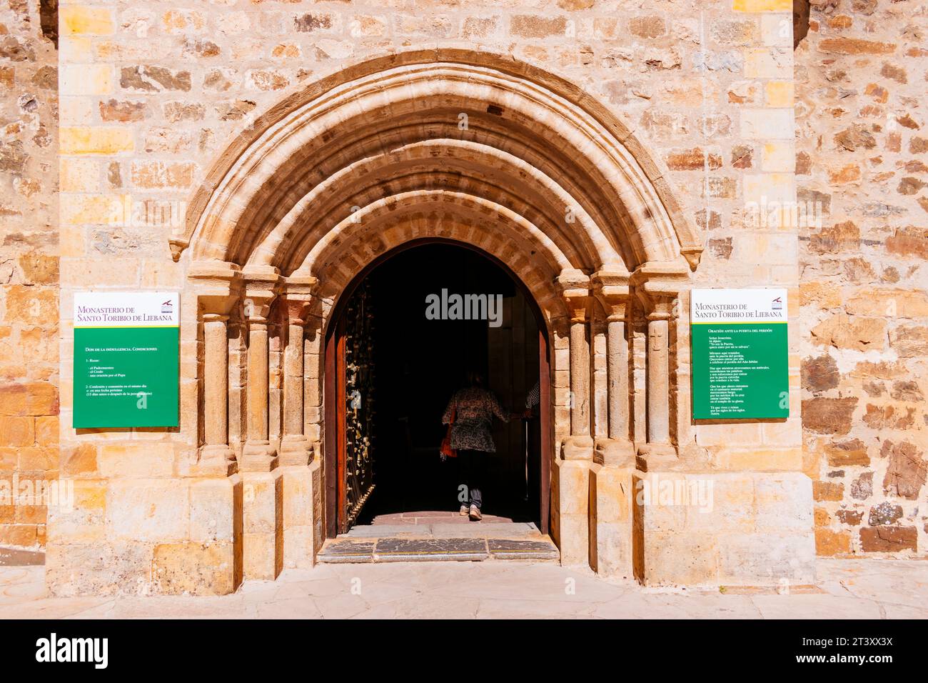Facade and main entrance of the church in Romanesque style.Monastery of ...