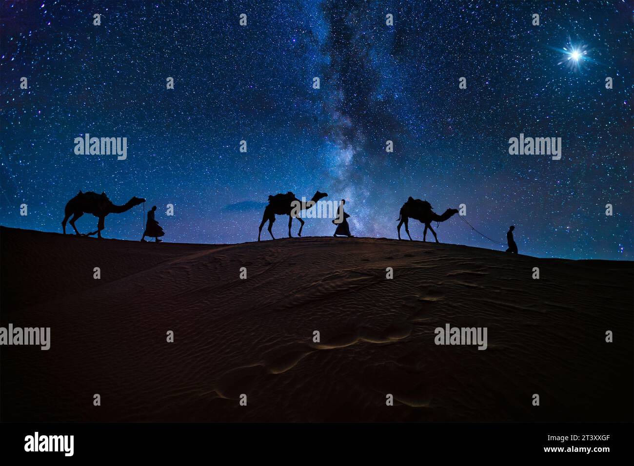 Three Wise Men, Three Kings follow Bethlehem star in the night Stock ...