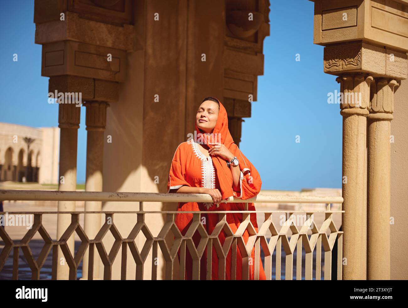 Portrait of Middle Eastern Muslim pretty woman in strict religious ...