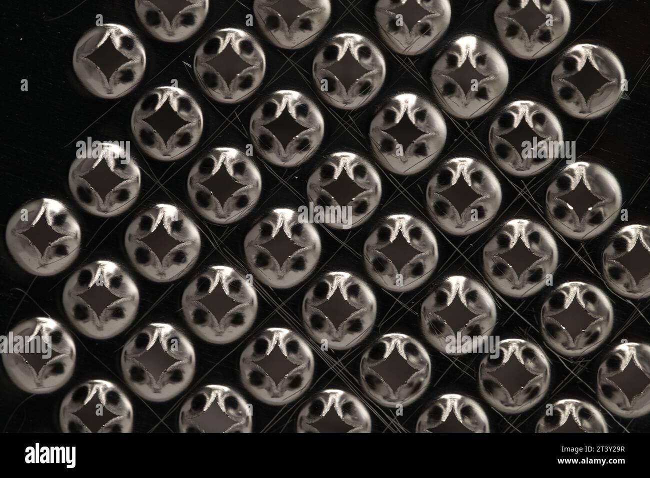 Abstract macro photography of grater blades for food grating. Close-up ...