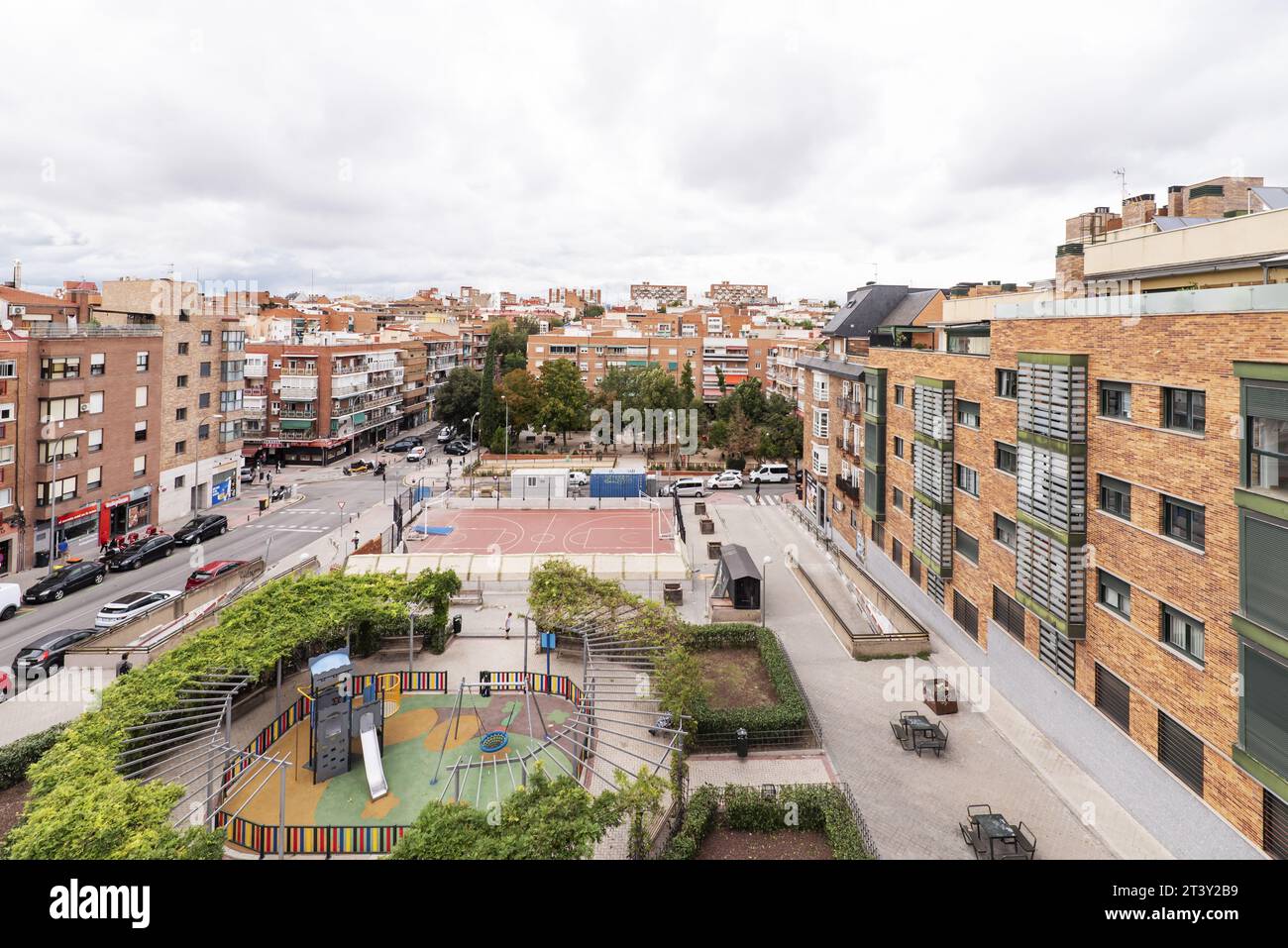 Panoramic image of an open block between streets with facades Stock ...