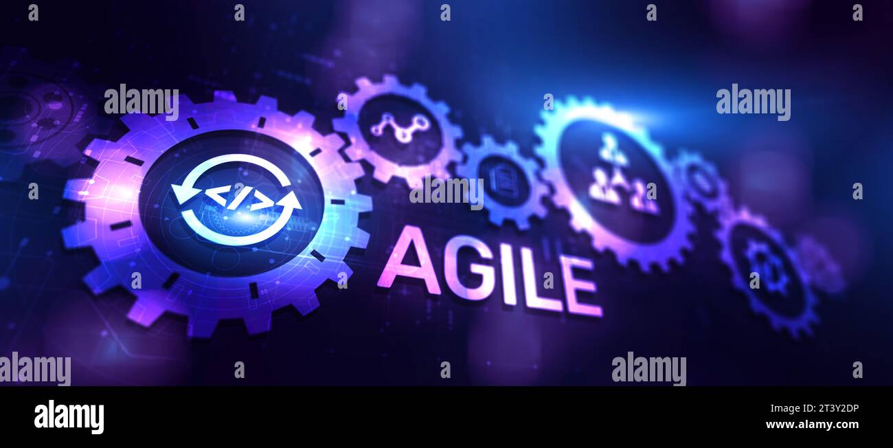 Agile development methodology concept on virtual screen. Technology ...
