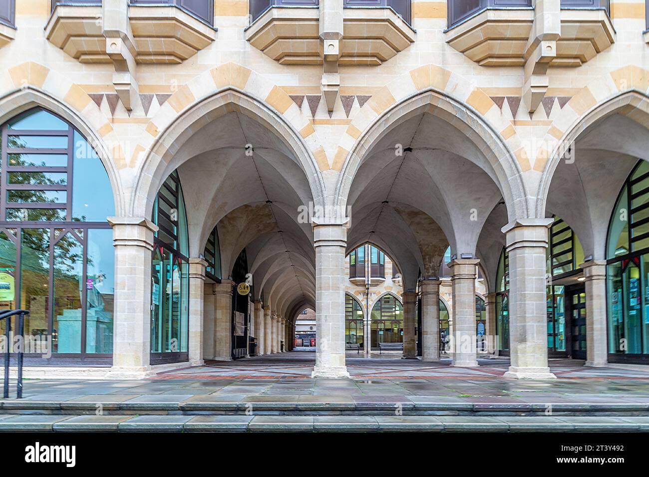 The Guildhall early hours in the town centre on a damp dull morning in ...