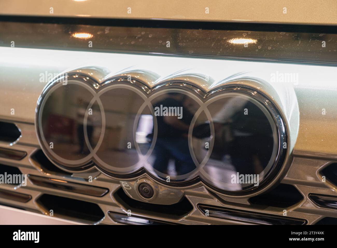 Audi electric car logo emblem close up Stock Photo - Alamy