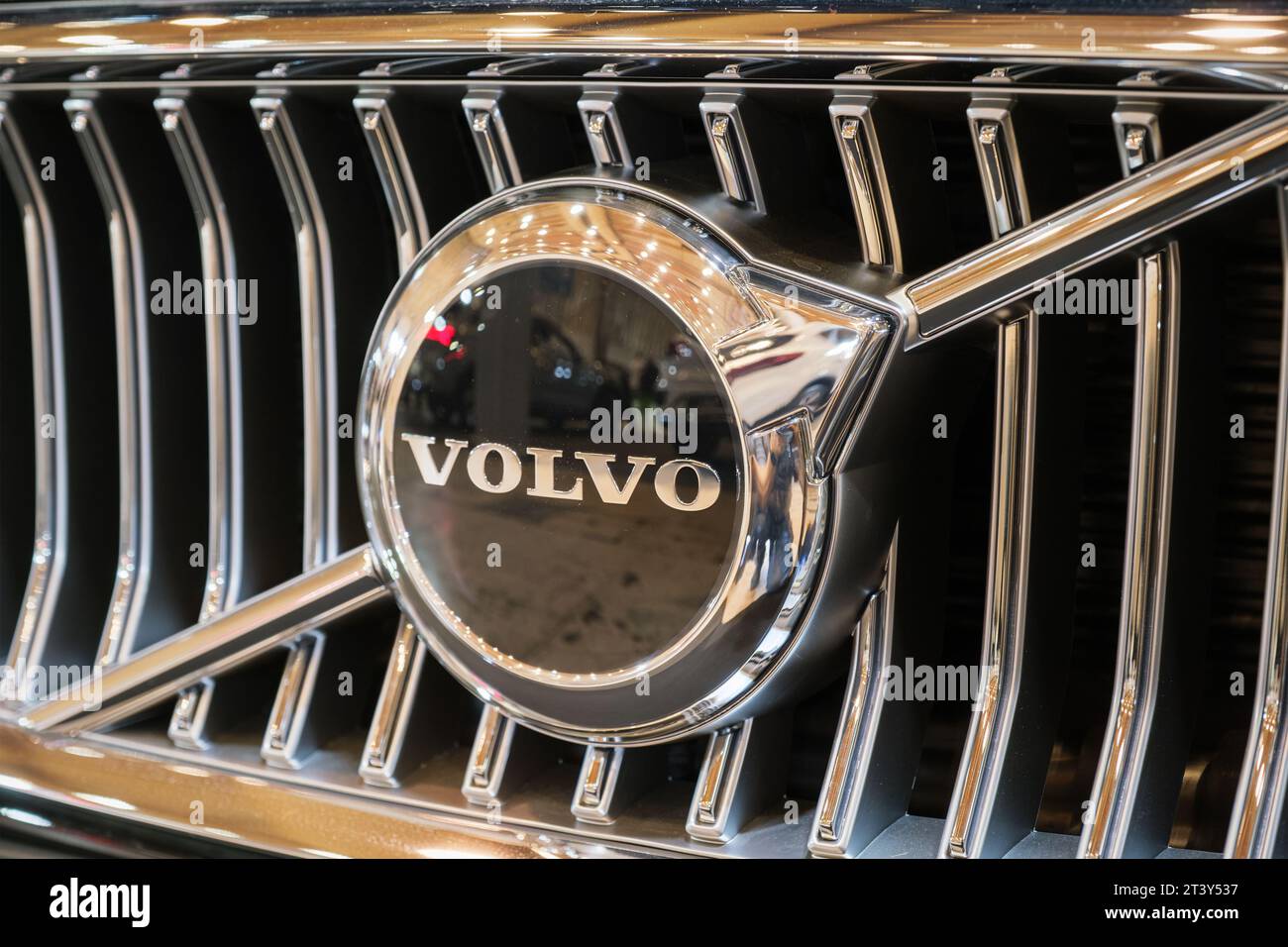 Volvo car logo emblem close up Stock Photo - Alamy