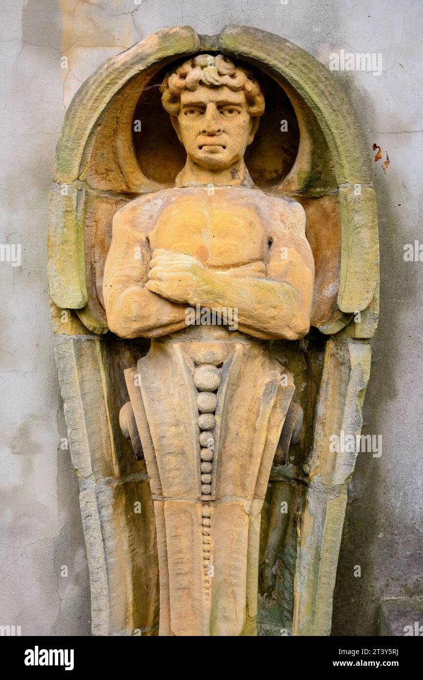 Toronto, Canada, Close-up of a stone statue or sculpture that is part ...