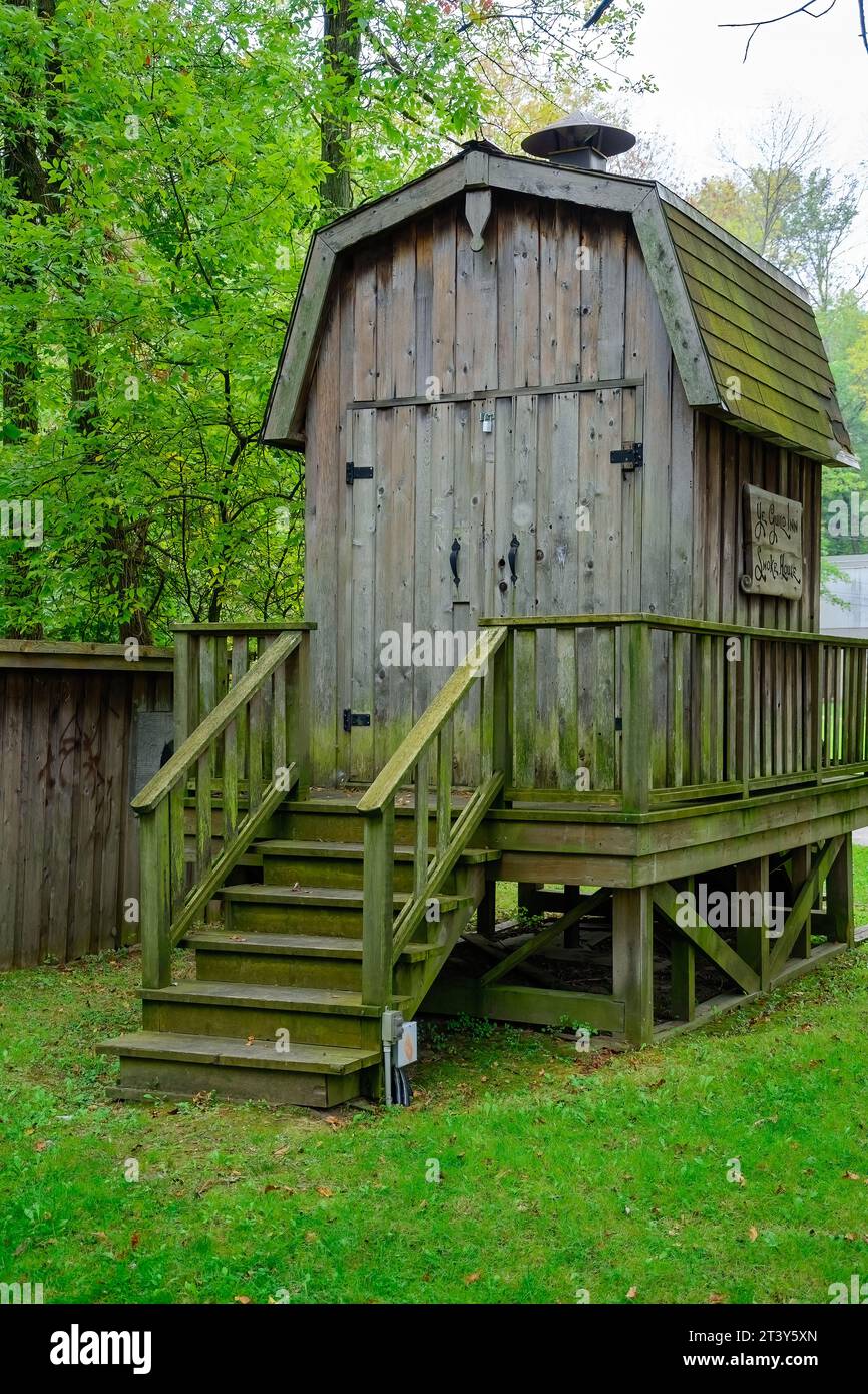 Toronto, Canada, Rustic wood hut or building with a sign reading You ...