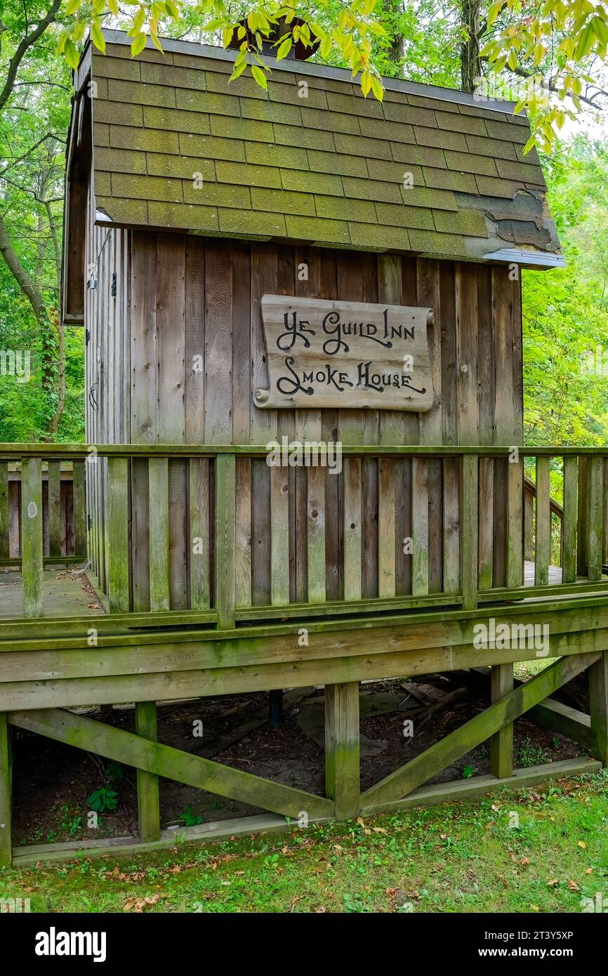 Toronto, Canada, Rustic wood hut or building with a sign reading You ...
