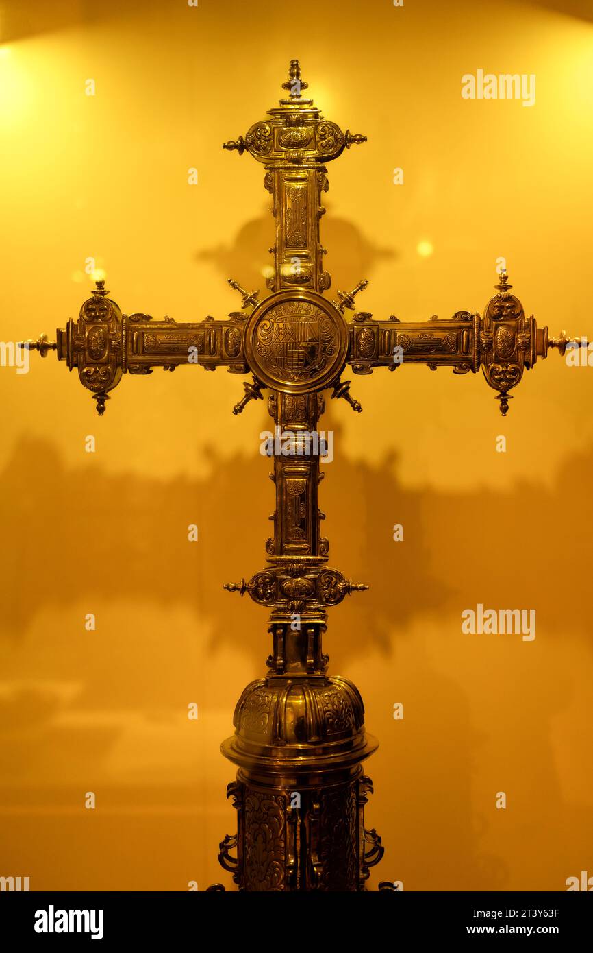 Murcia Cathedral, Spain. Ancient religious cross inside the famous ...