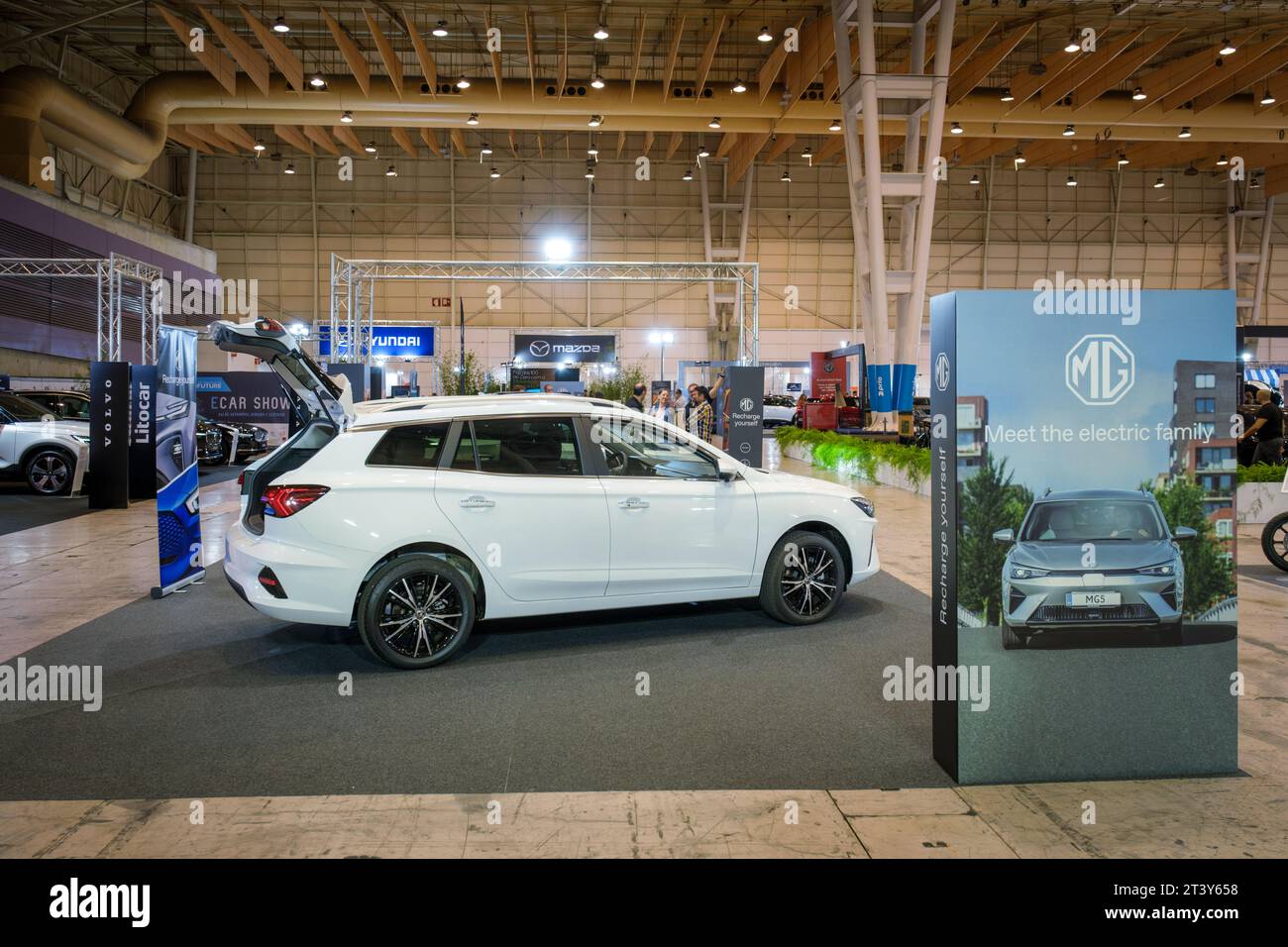 MG 5 electric car at ECAR SHOW - Hybrid and Electric Motor Show Stock ...