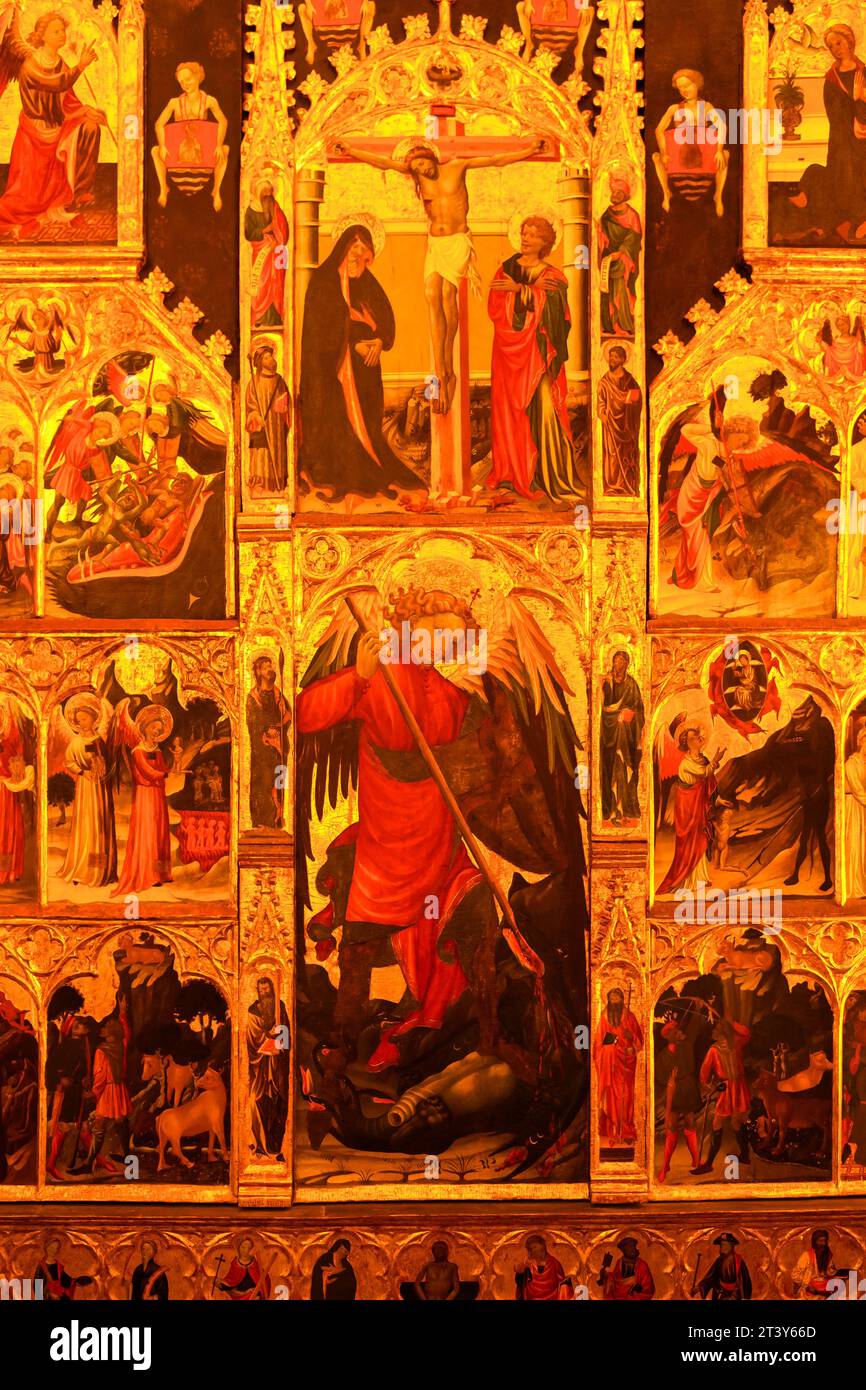 Murcia Cathedral, Spain. Full-frame of Christian art decoration inside ...