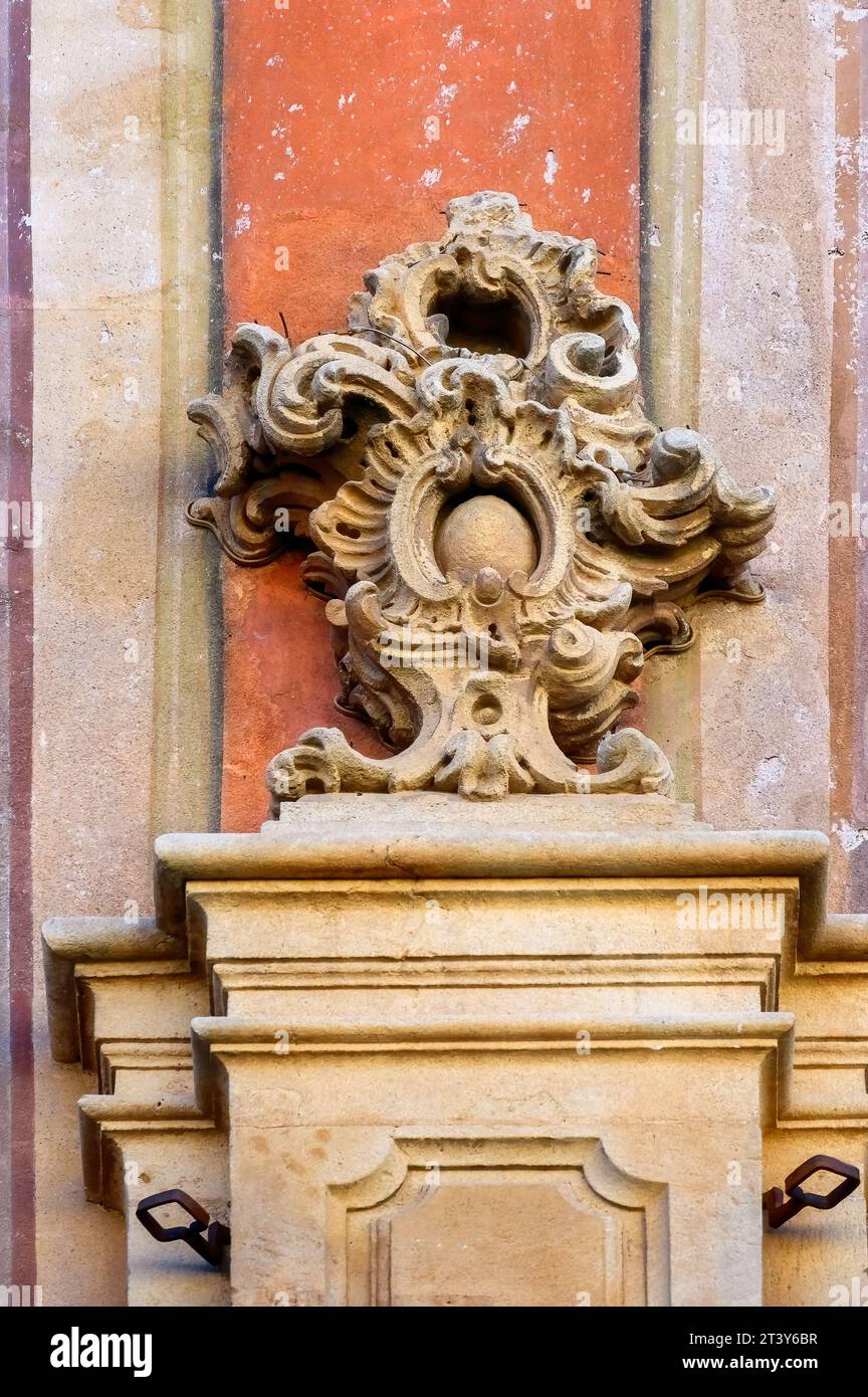 Architectural feature or detail in ancient stone column. The intricate ...