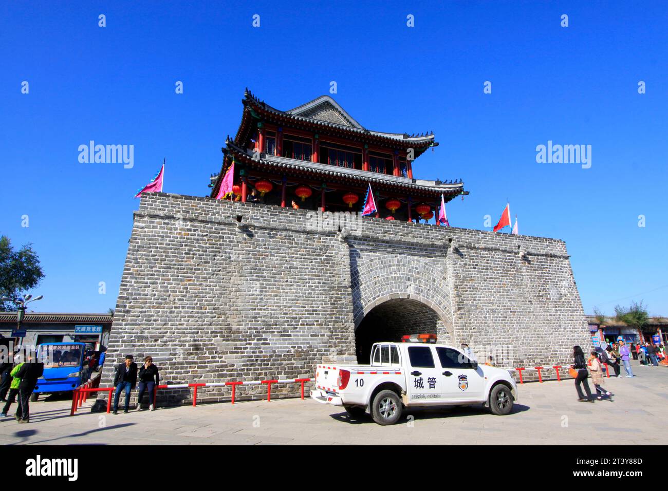 Ancient Chinese architectural style of the drum tower, closeup of photo ...