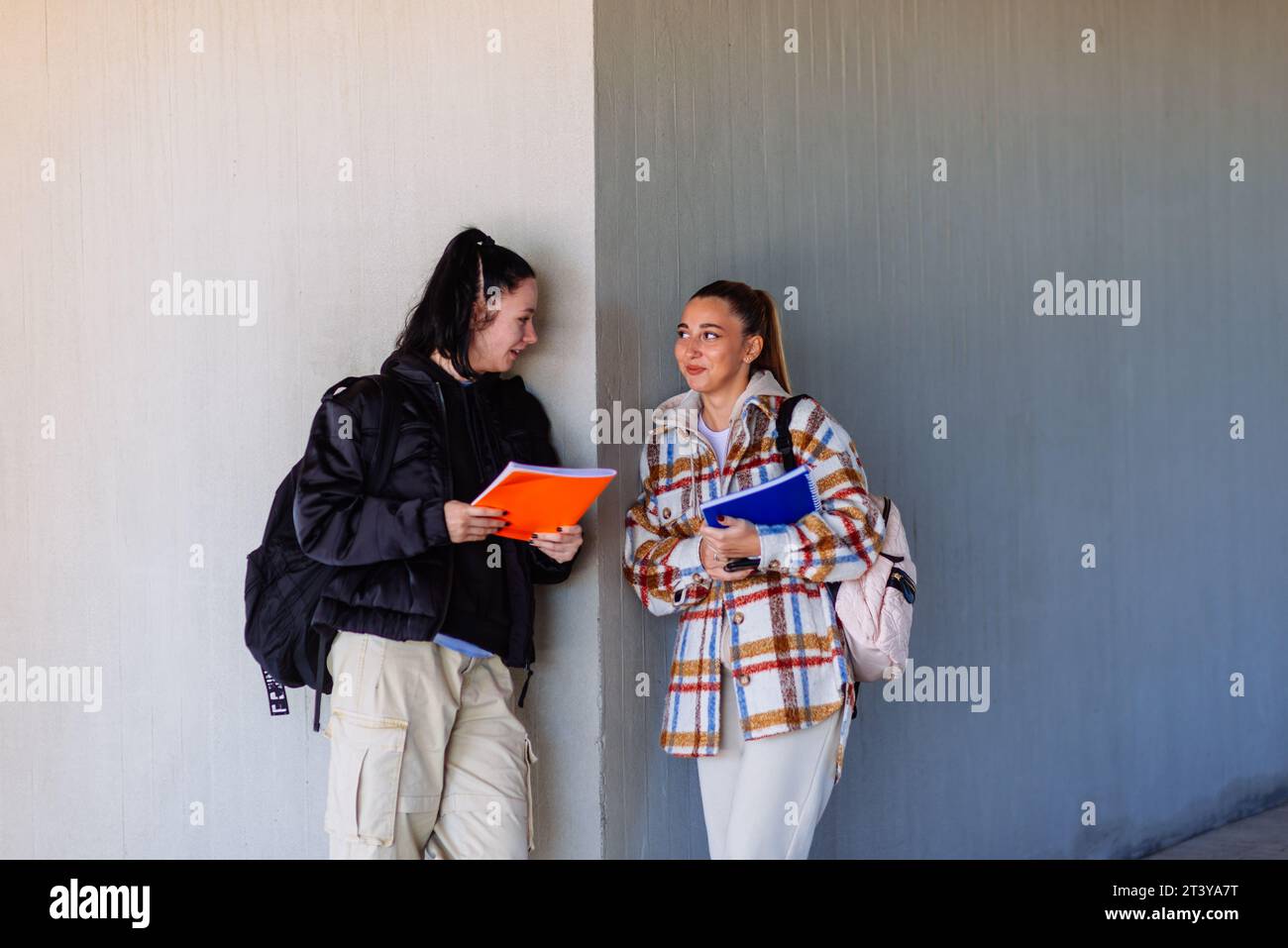 Smiley high school girls standing Stock Photo - Alamy