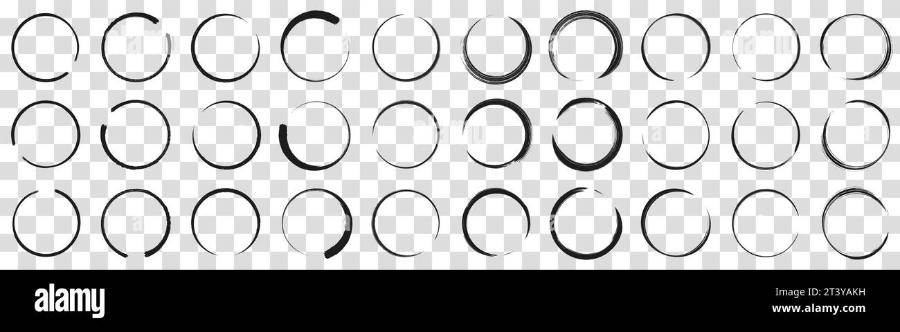 Collection hand drawn round shape. Set of circular frames. Sketch of ...