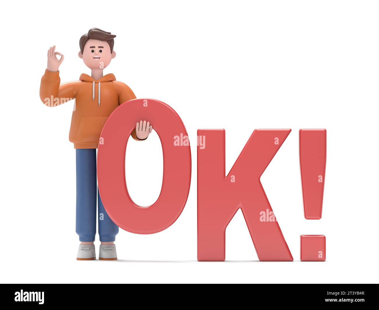 3D illustration of male guy Qadir winking and smiling. Inscription OK ...