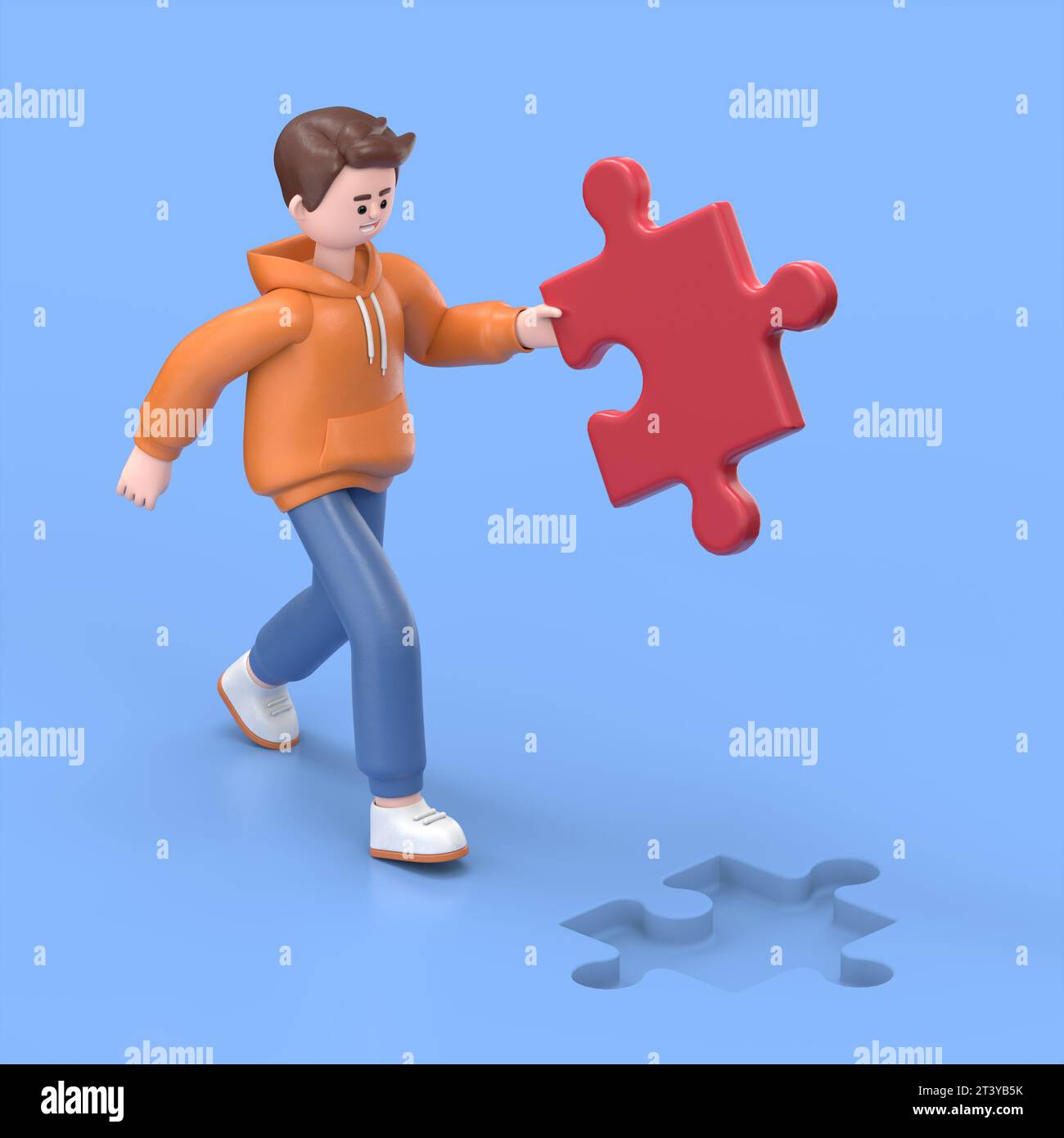 3D illustration of male guy Qadir running with puzzle piece.3D ...