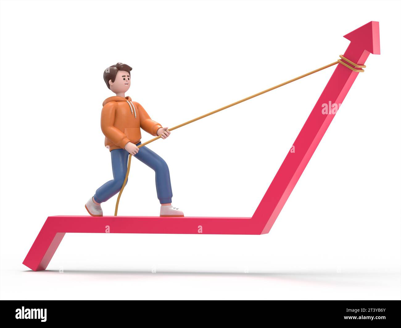 3D illustration of male guy Qadir pulling arrow graph chart up with a ...