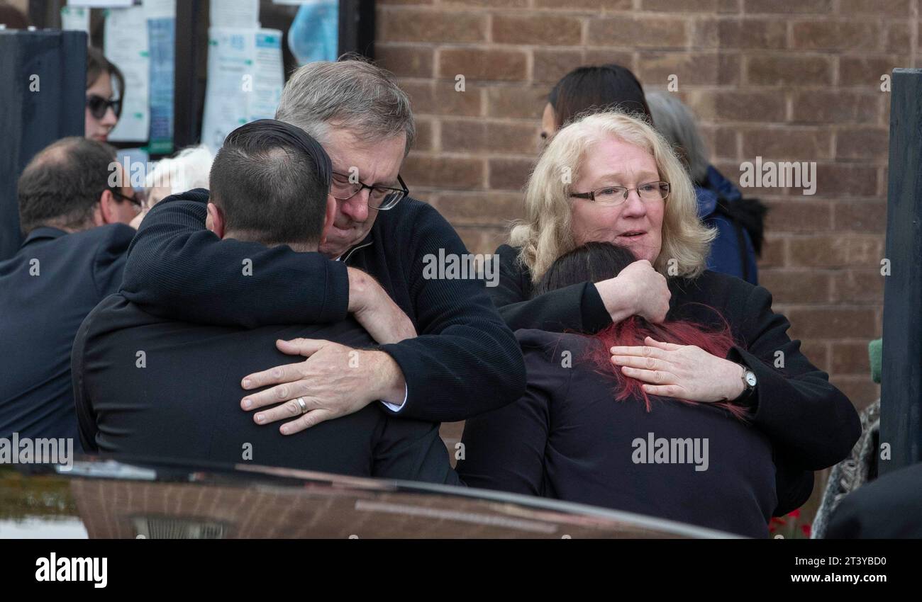 Mourners outside St Theresa's Catholic Church, in Chester, after the ...