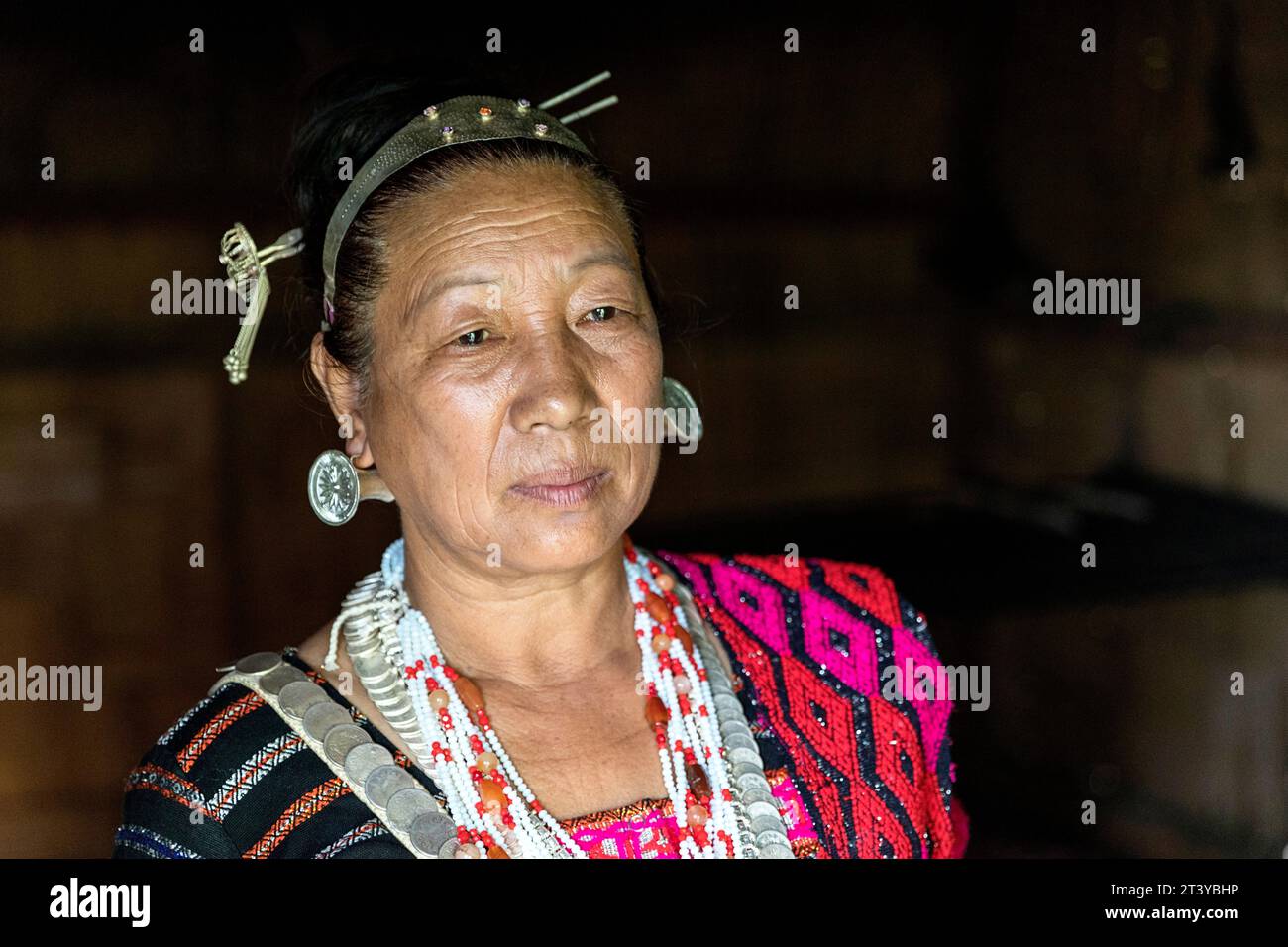 Portrait of a woman from Adi tribe in traditional clothes, typical ...