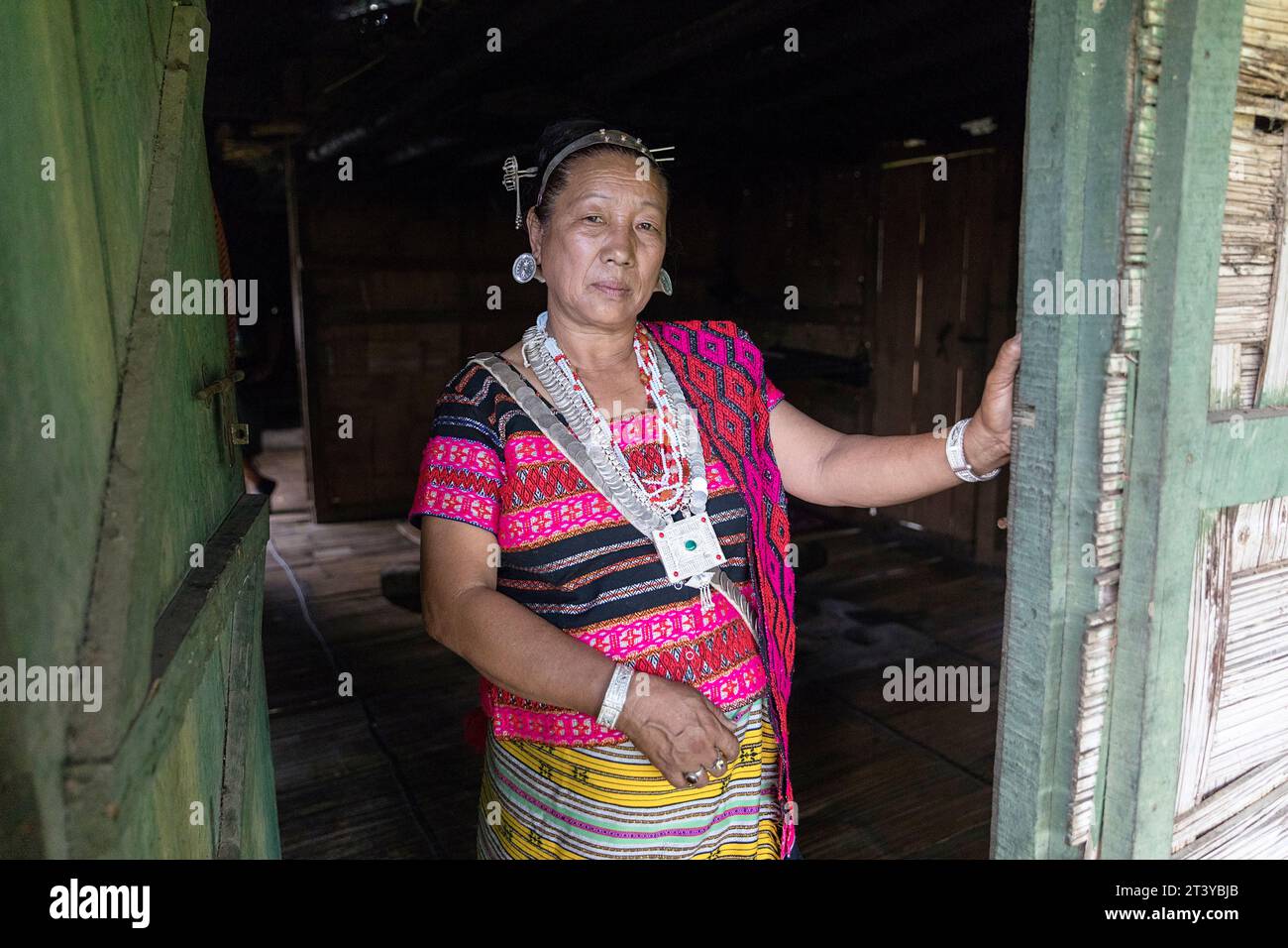 Portrait of a woman from Adi tribe in traditional clothes, typical ...