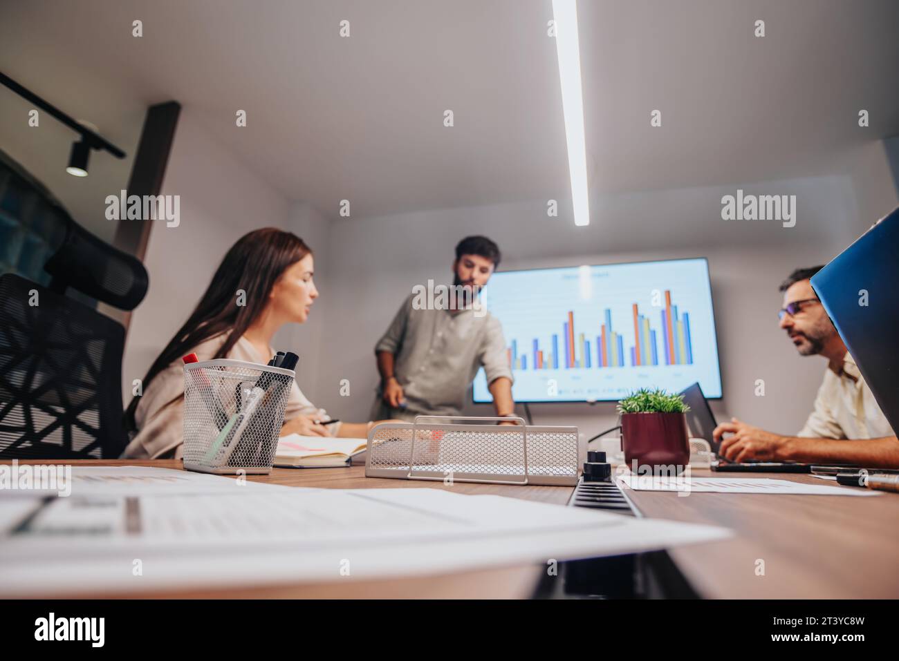 Collaborative Business Meeting: Multiracial Team Brainstorming Sales ...