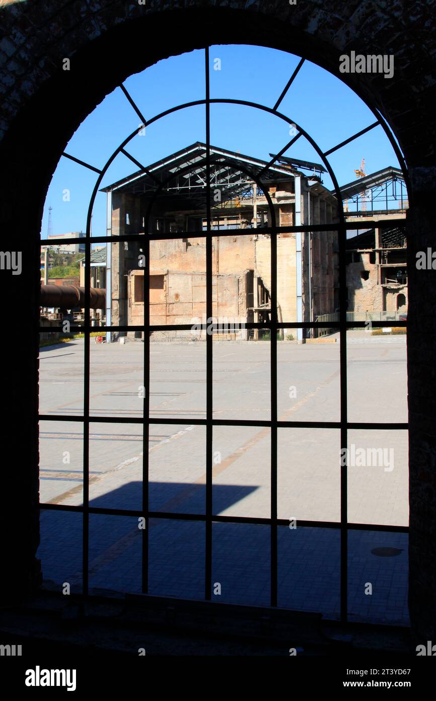 abandoned factories outside the window, closeup of photo Stock Photo ...