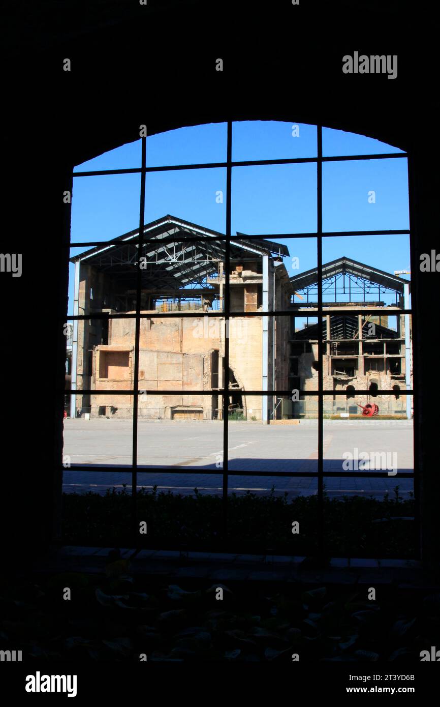 abandoned factories outside the window, closeup of photo Stock Photo ...