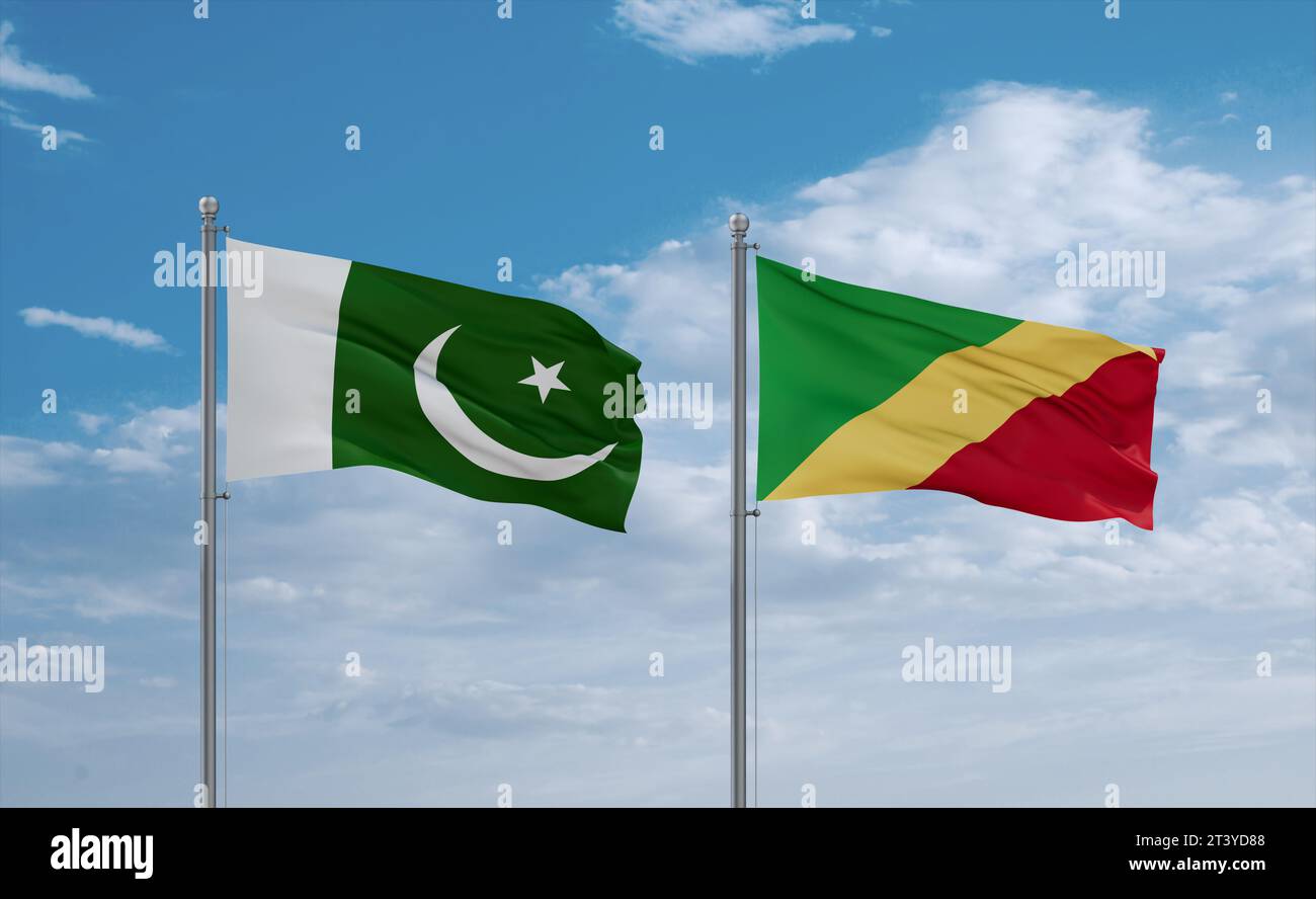 Republic of the Congo or Congo-Brazzaville and Pakistan flags waving ...