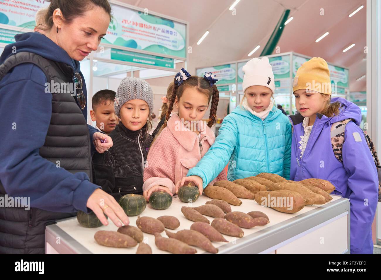 Vladivostok, Russia. 27th Oct, 2023. Visitors look at Chinese organic ...