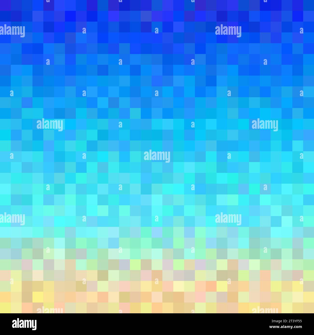 Blue pixelat water near the sandy beach. 16-bit retro vector ...