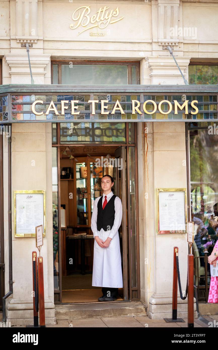 Waitress at the entrance to Bettys Cafe and Tea Rooms York Yorkshire ...
