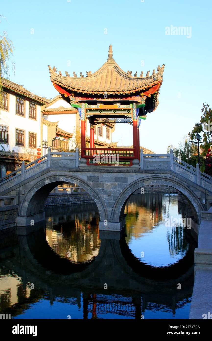 Stone bridge and pavilion in north china Stock Photo - Alamy