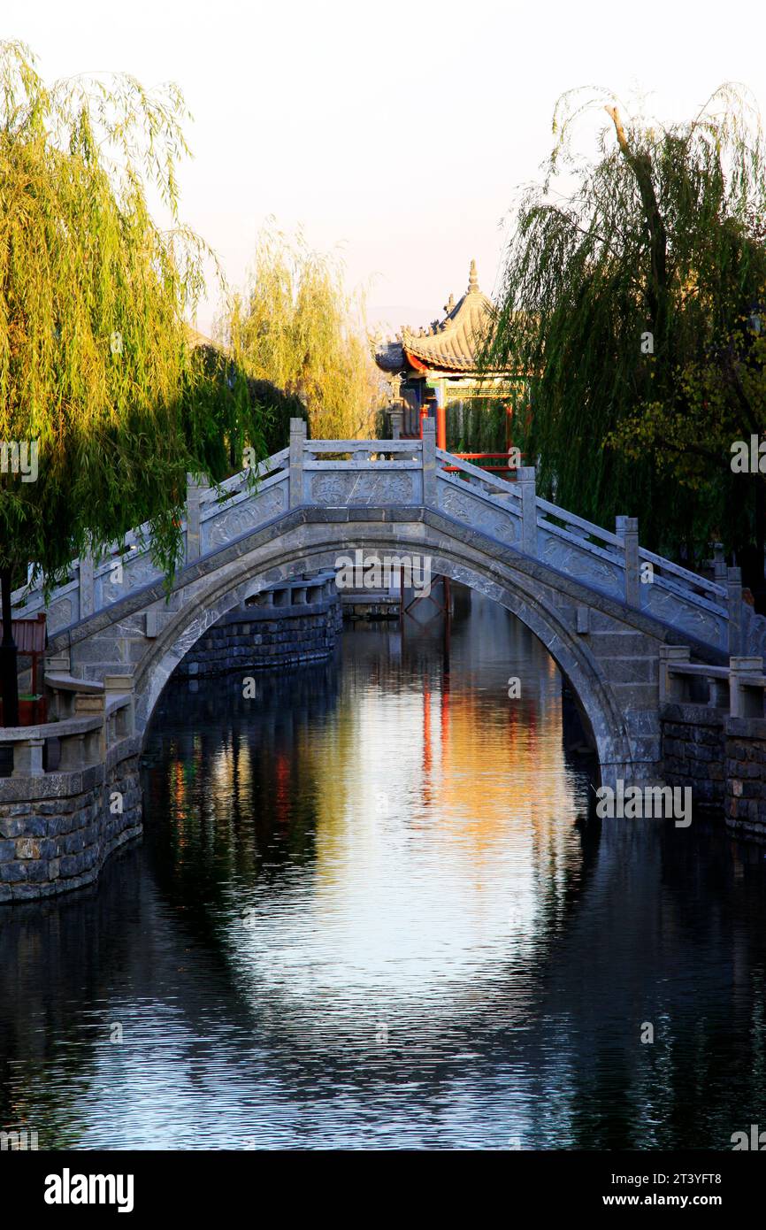 Stone bridge and pavilion in north china Stock Photo - Alamy