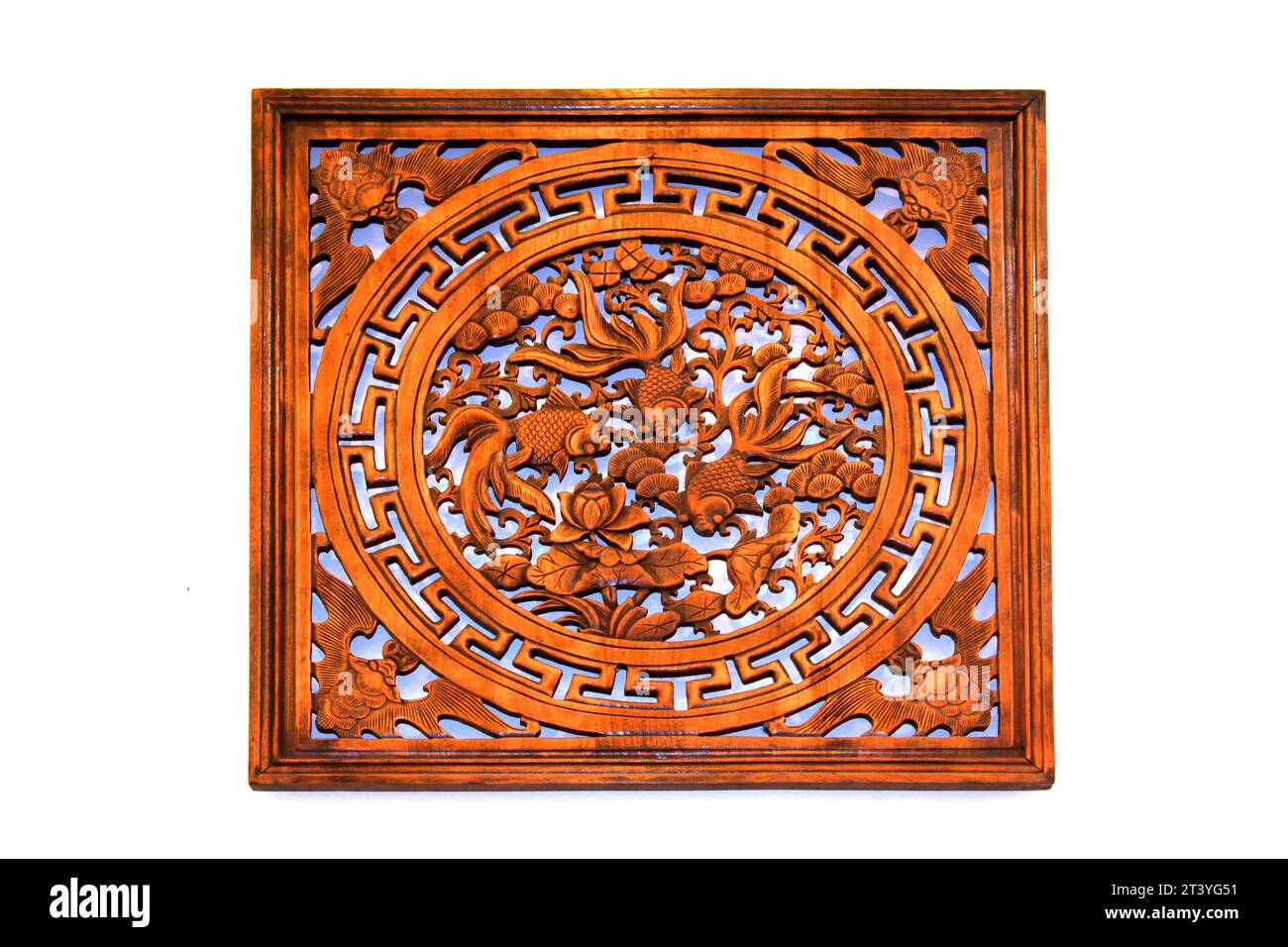 Chinese traditional woodcarving handicraft on the white background ...
