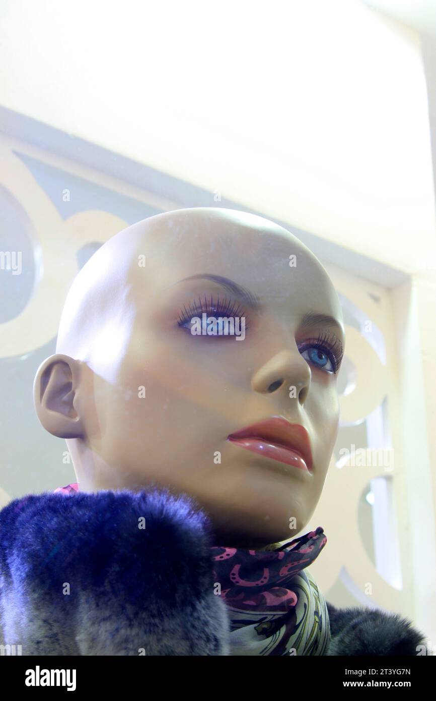 bareheaded model in a shop, closeup of photo Stock Photo - Alamy