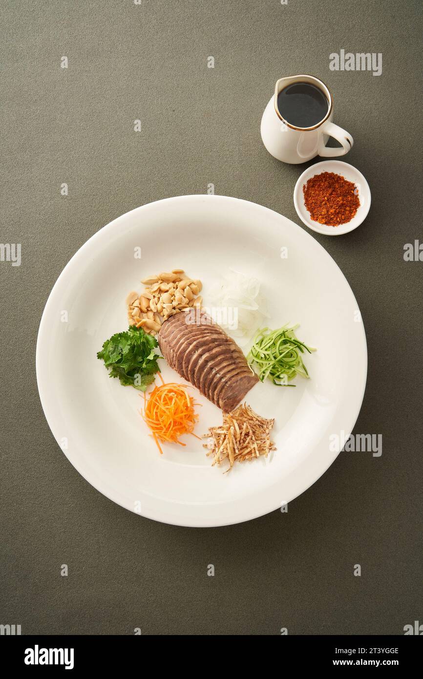 Sliced beef with tendon close up. Spiced beef,braised beef shank ...