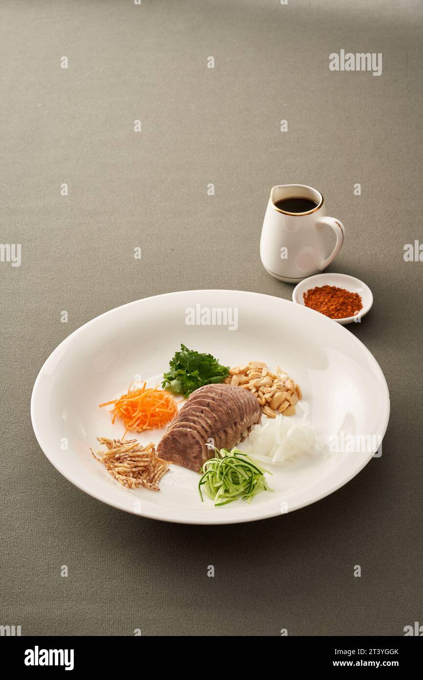 Sliced beef with tendon close up. Spiced beef,braised beef shank ...