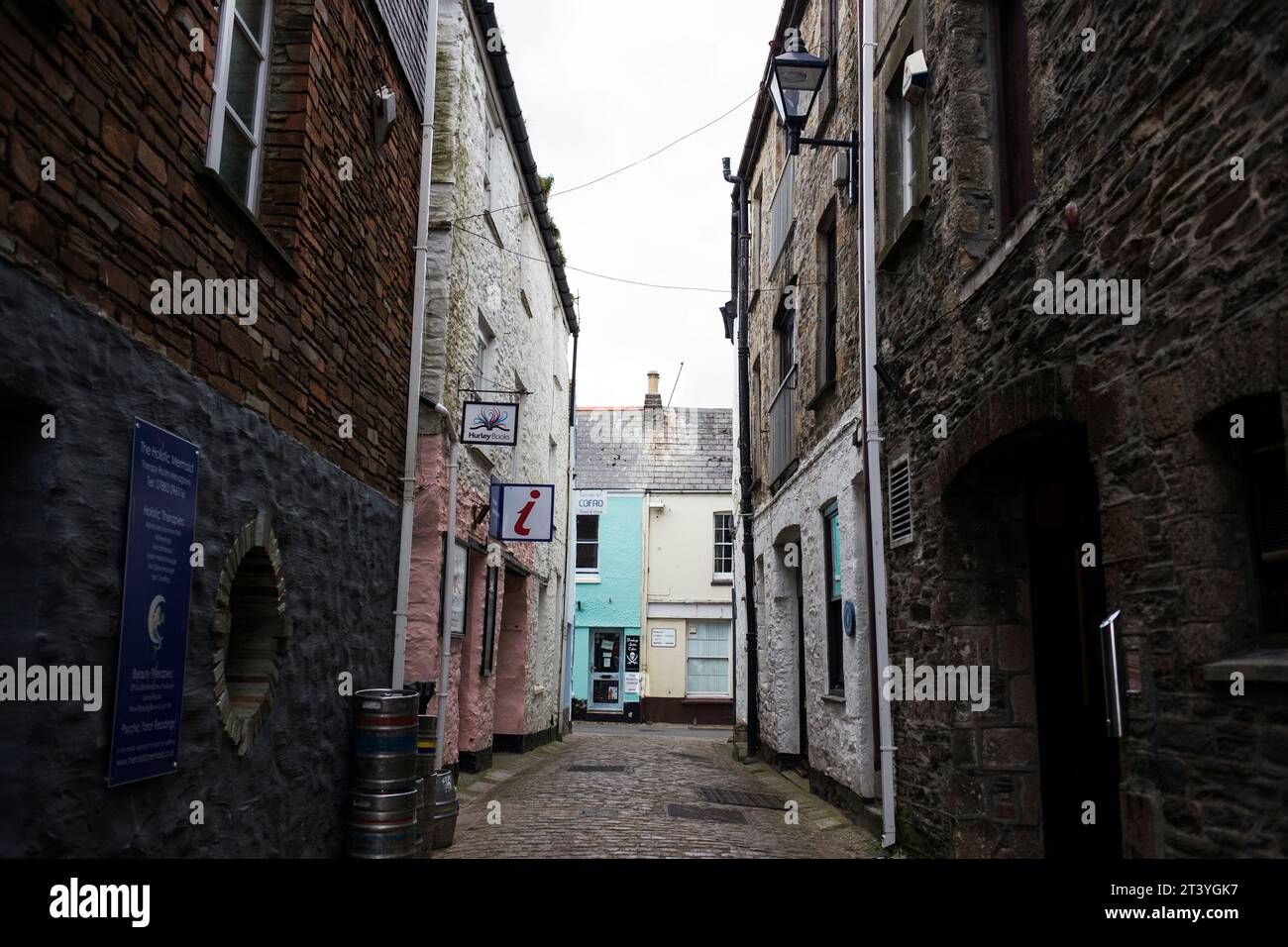 Mevagissey in Cornwall series - narrow shaded traditional cobbled ...