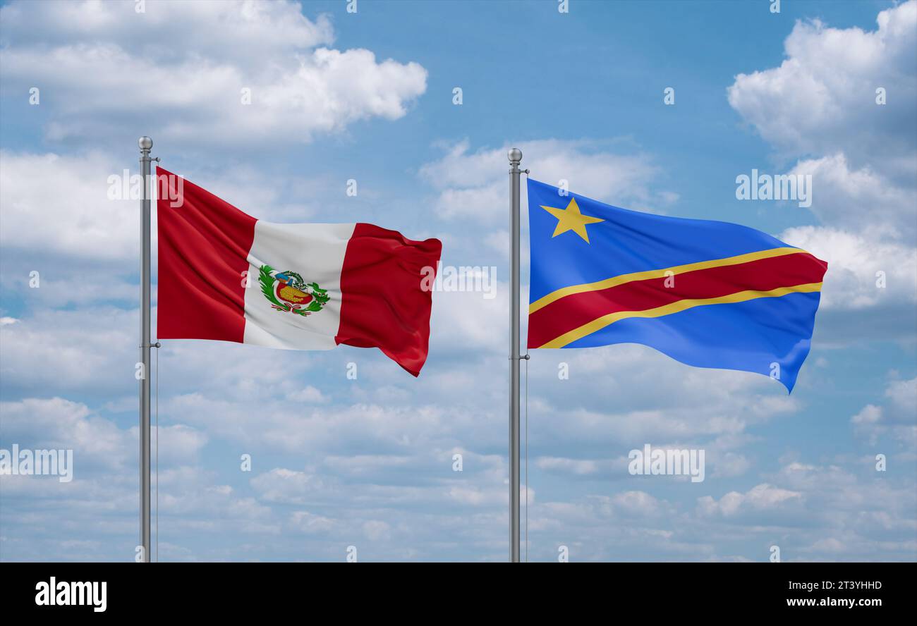 Democratic Republic of the Congo or Congo-Kinshasa and Peru flags ...