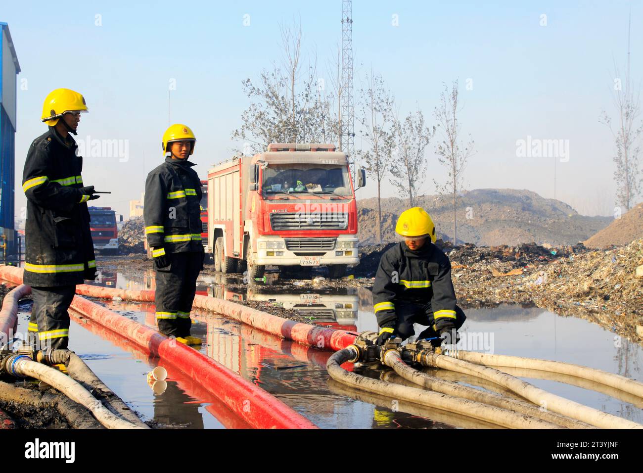 TANGSHAN - NOVEMBER 20: The firemen were control remote water supply ...
