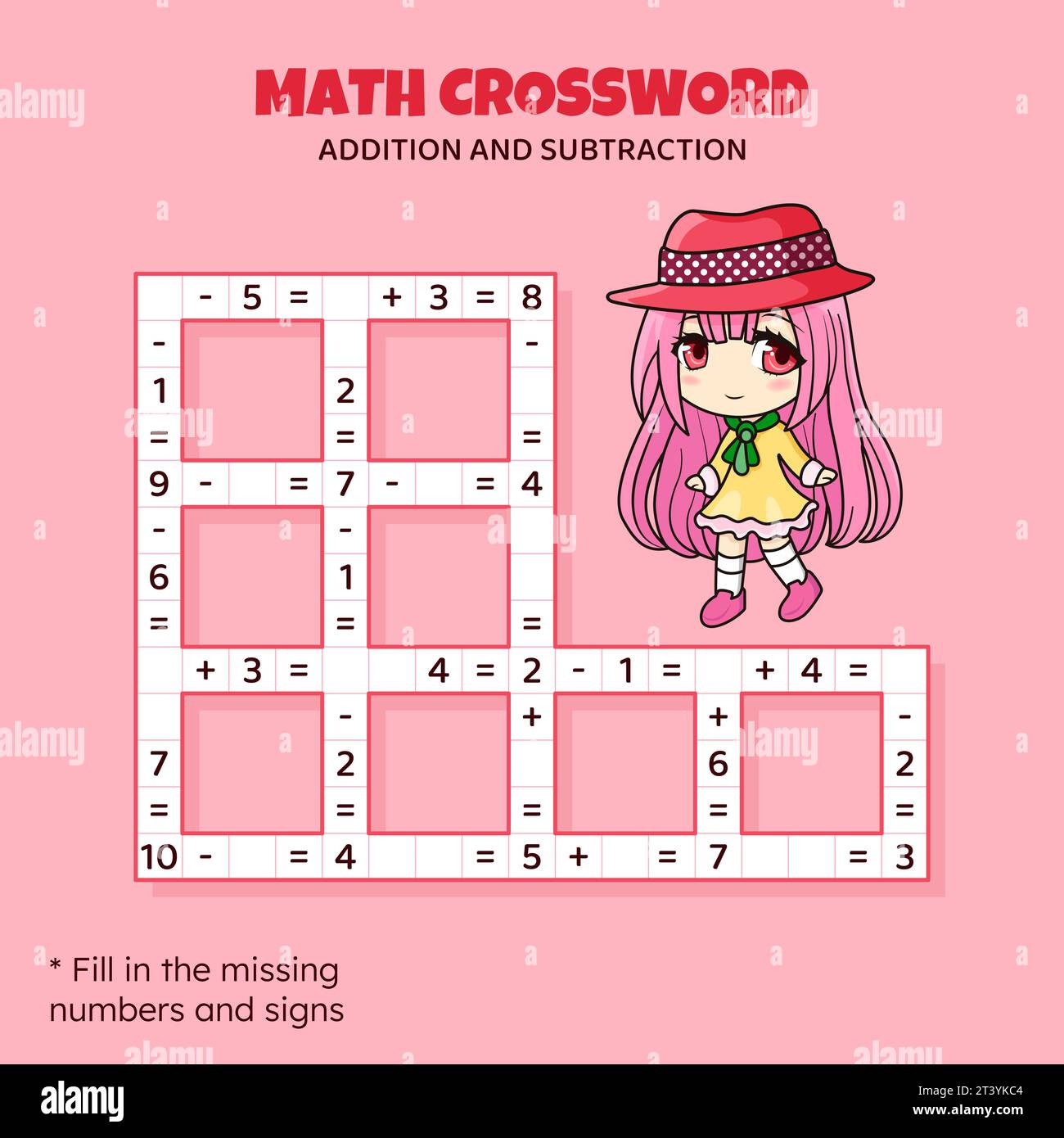 Math Crossword puzzle. Addition and subtraction Stock Vector Image ...
