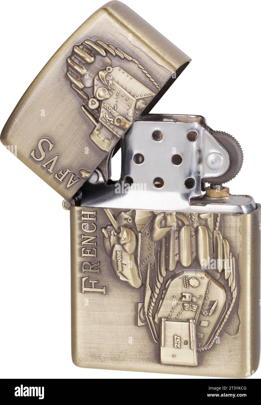 Detail of vintage metal lighter isolated on white background Stock ...