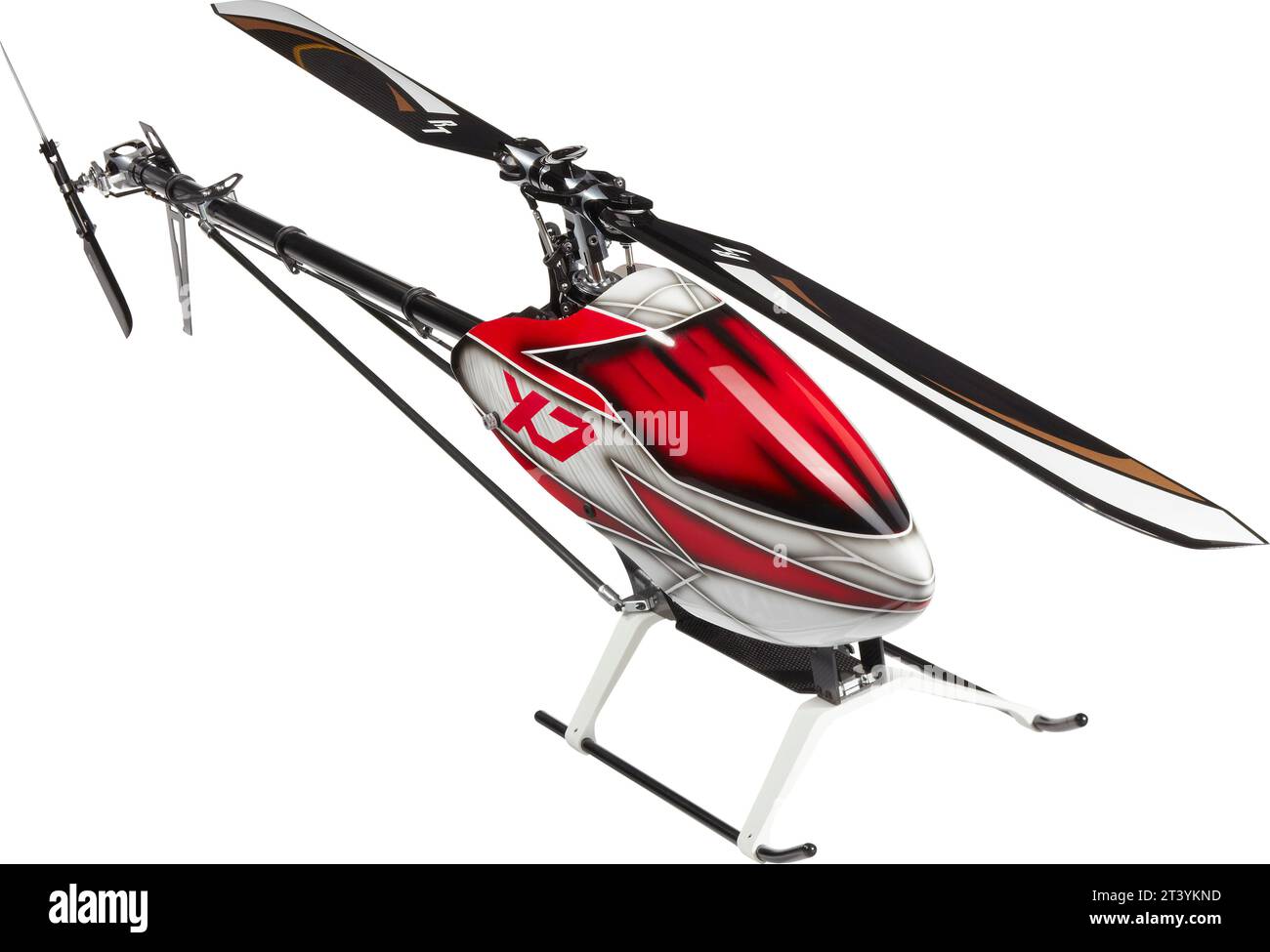 Close-up of a remote controlled helicopter isolated on a white ...