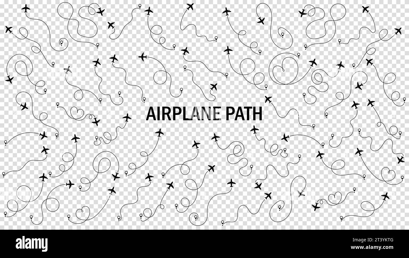 Airplane or aeroplane routes path set. Travel concept from start point ...